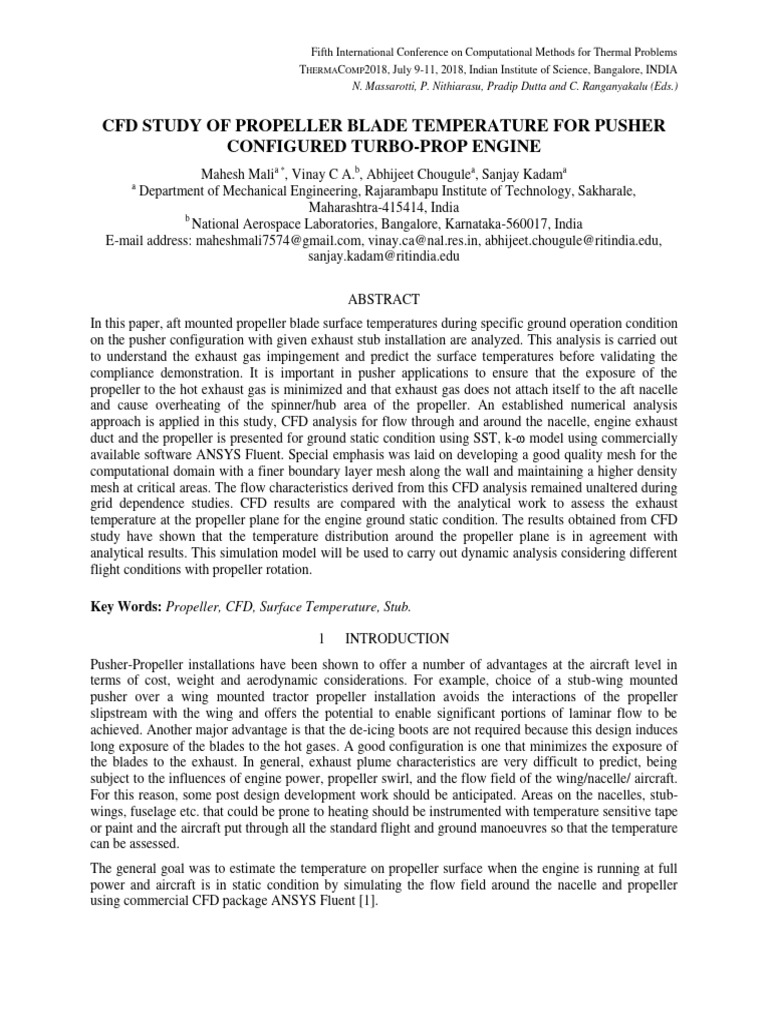 CFD Study of Propeller Blade Temperature For Pusher Configured Turbo ...