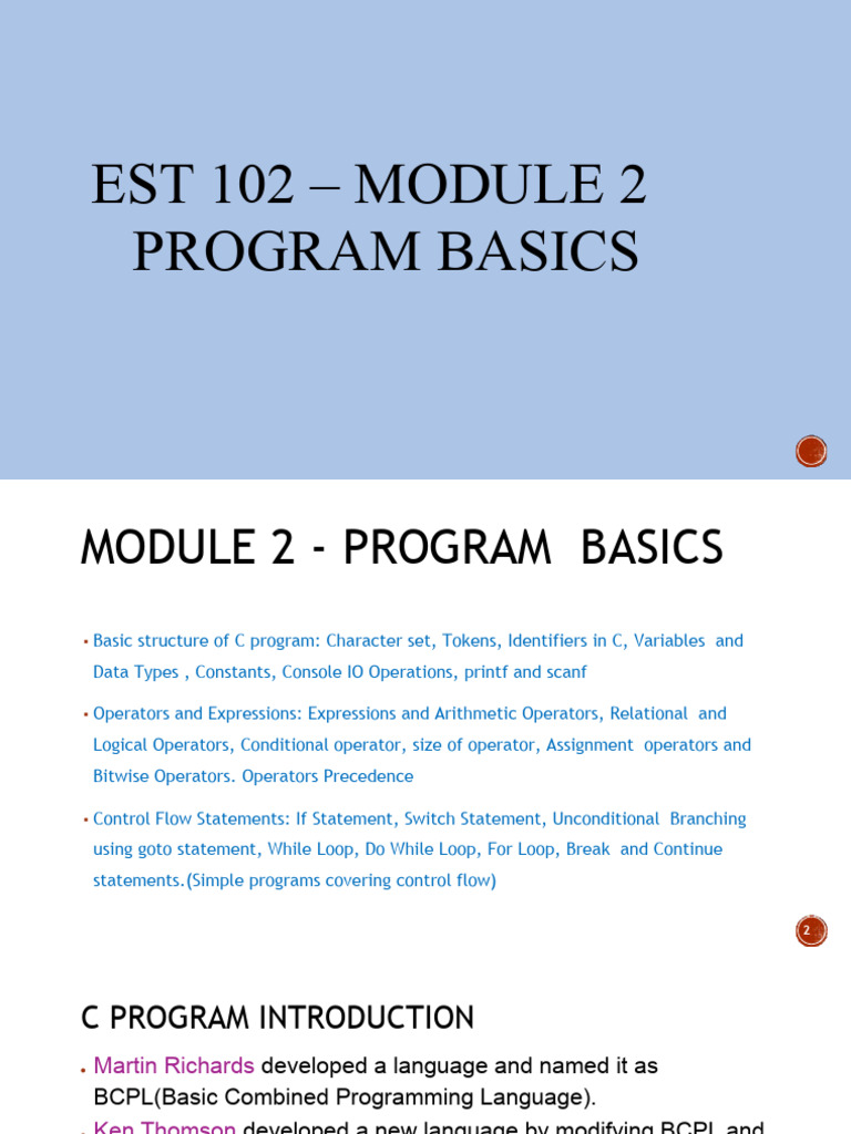 EST 102 - Module 2 | PDF | Data Type | C (Programming Language)
