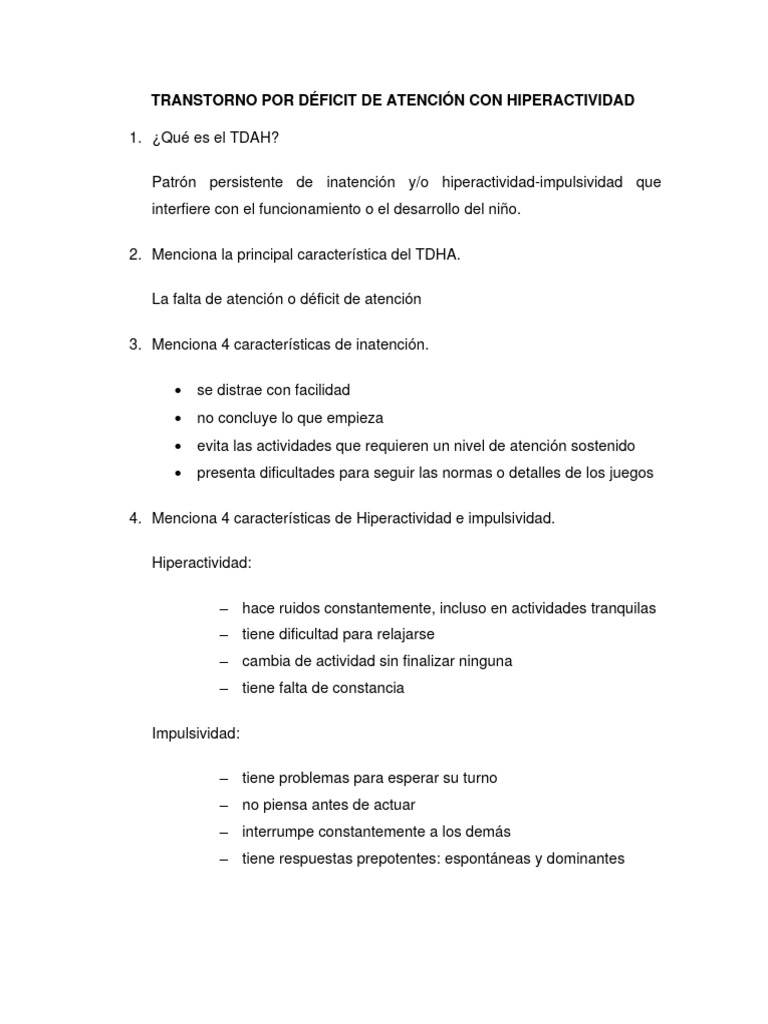 Transtorno Por Déficit de Atención Con Hiperactividad | PDF