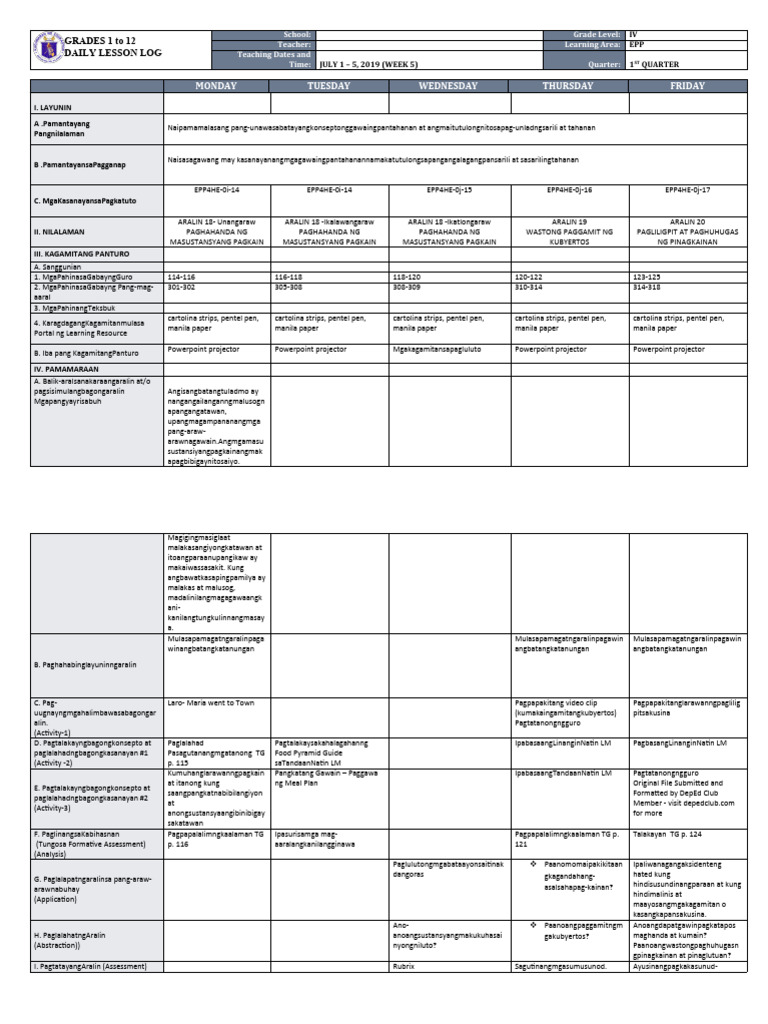 DLL - Epp 4 - Q1 - W5 | PDF