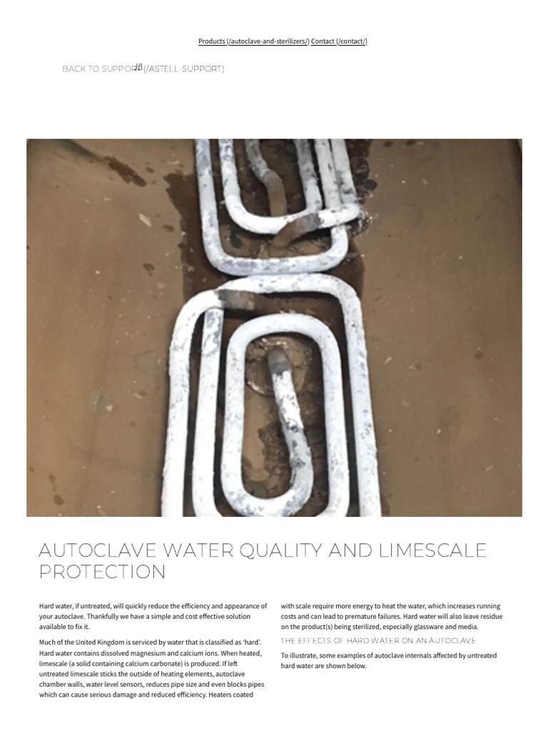Autoclave Water Quality and Limescale Protection - Astell UK | PDF