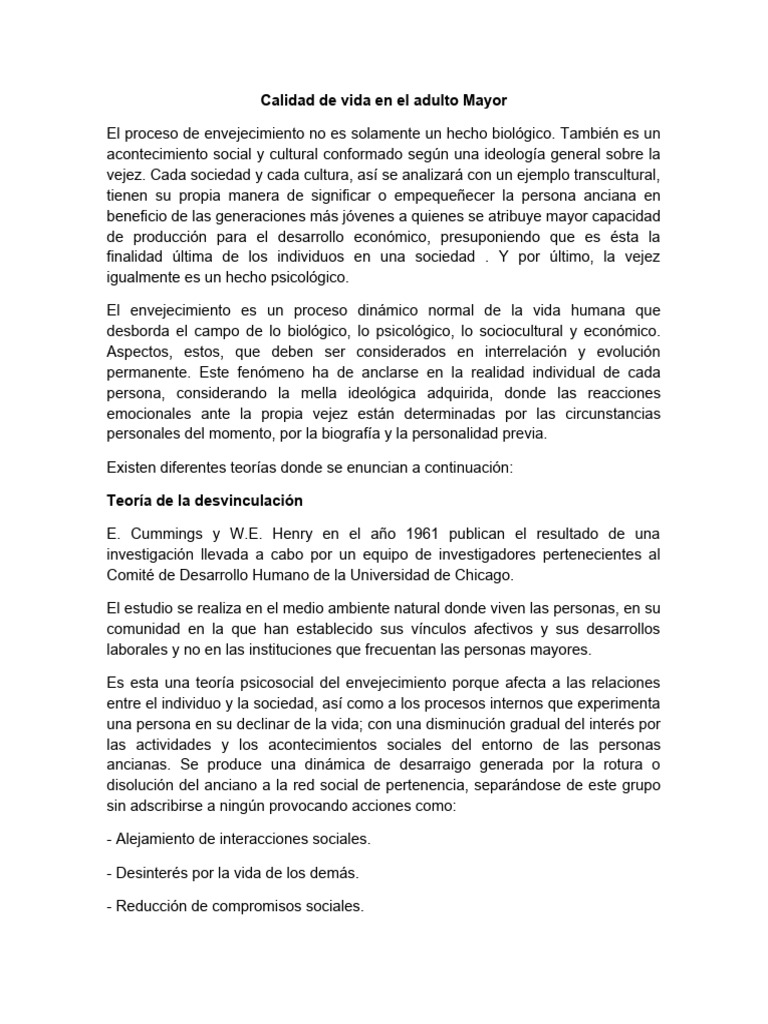 Calidad de vida en el adulto mayor | PDF | Vejez | Teoría de apego