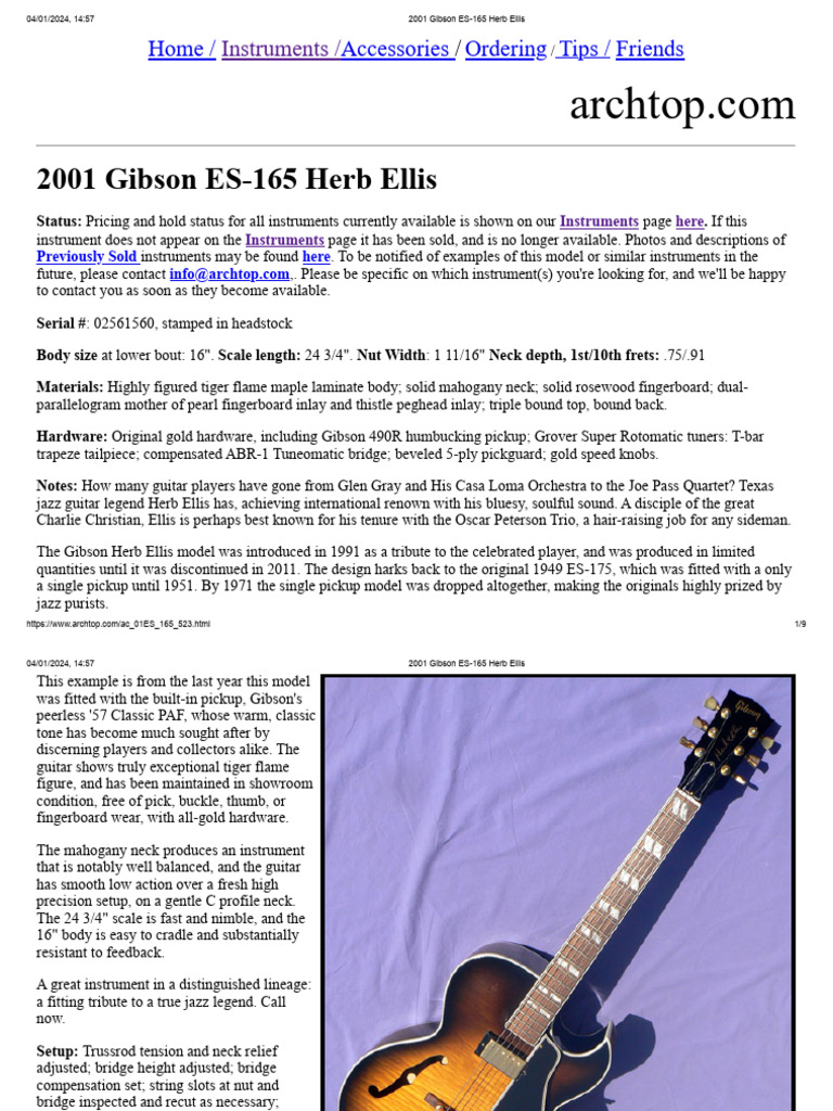 2001 Gibson ES-165 Herb Ellis | PDF | Chordophones | Necked Lutes