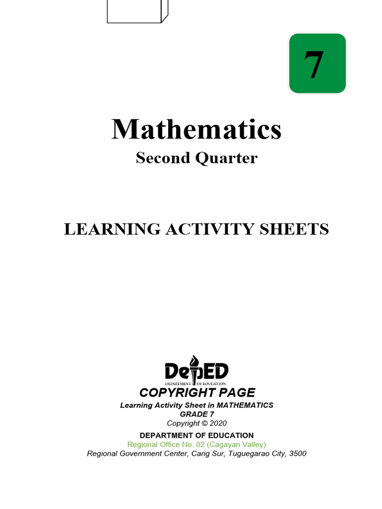 Grade 7 Q2 Mathematics LAS Dax | PDF