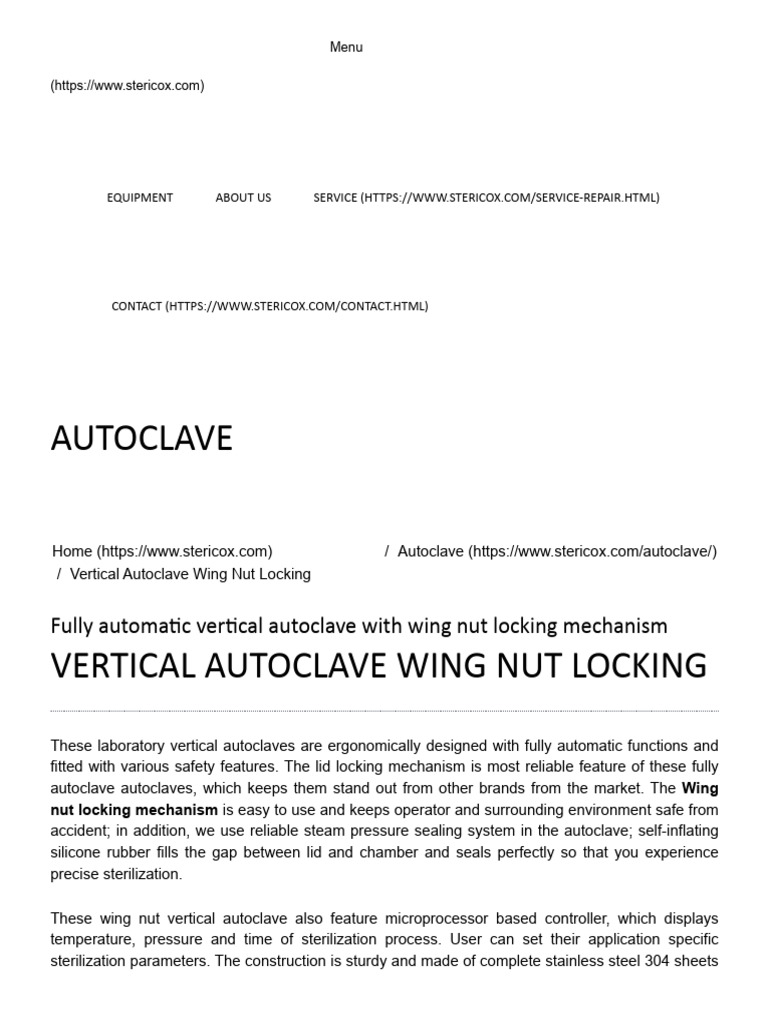 BROCHURE - STERICOX - Fully Automatic Vertical Autoclave Wing Nut ...