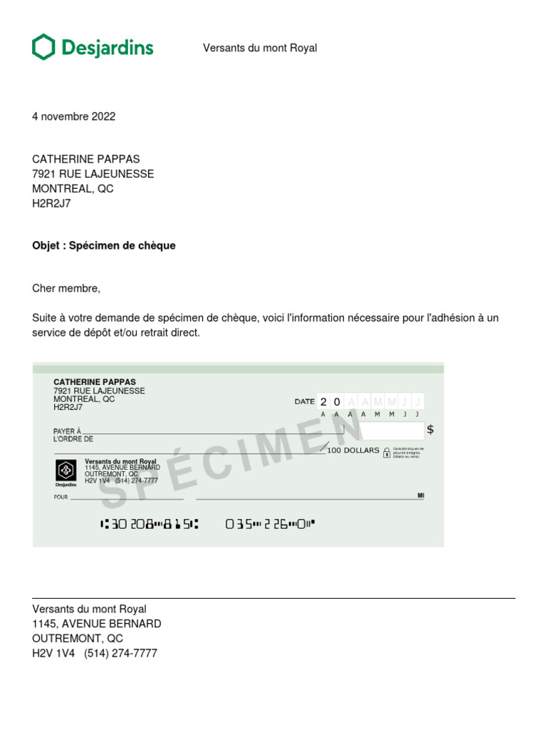 Specimen Cheque | PDF