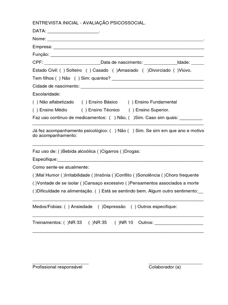 Modelo de Entrevista Psicossocial | PDF