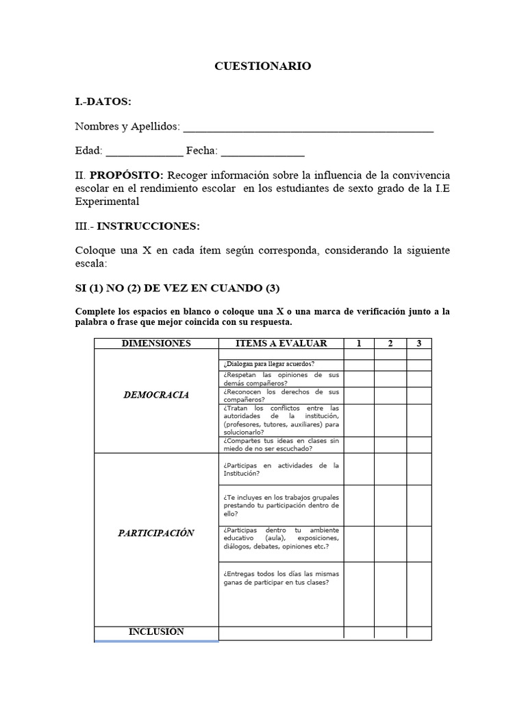 Cuestionario Areglandolo | PDF | Salón de clases