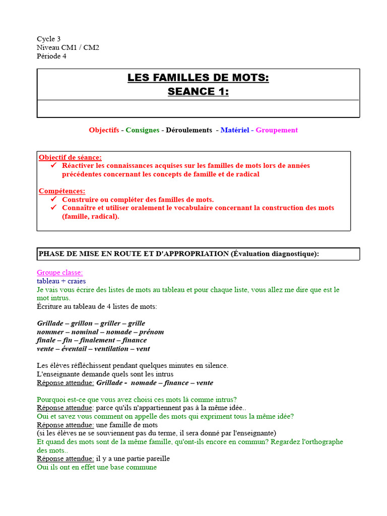 Familles de mots en CM1/CM2 | PDF