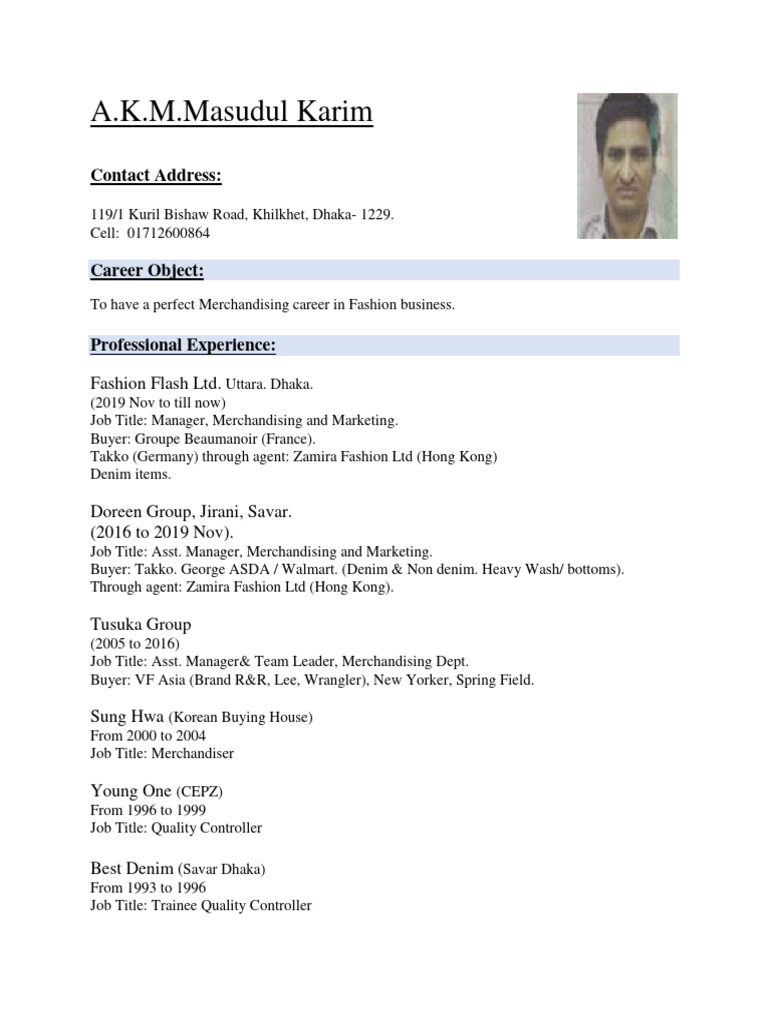 CV of Masudul Karim (MM) | PDF | Textiles