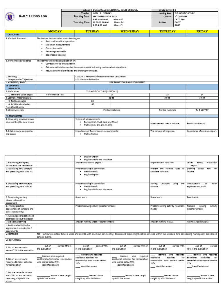 Grade 8 Horticulture Lesson Plan | PDF