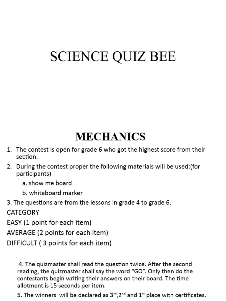 Science Quiz Bee Final | PDF
