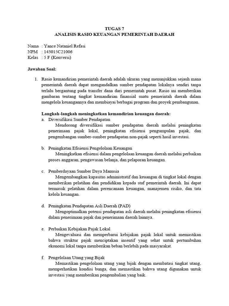 Tugas 7 Analisis Rasio Keuangan Pemerintah Daerah | PDF