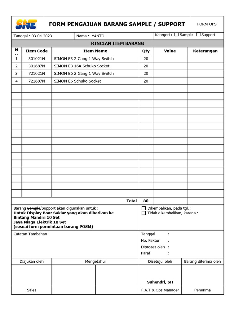 Form Pengajuan Barang Sample | PDF