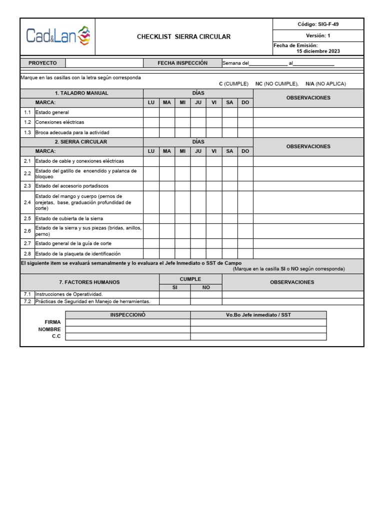 Checklist Sierra Circular | PDF