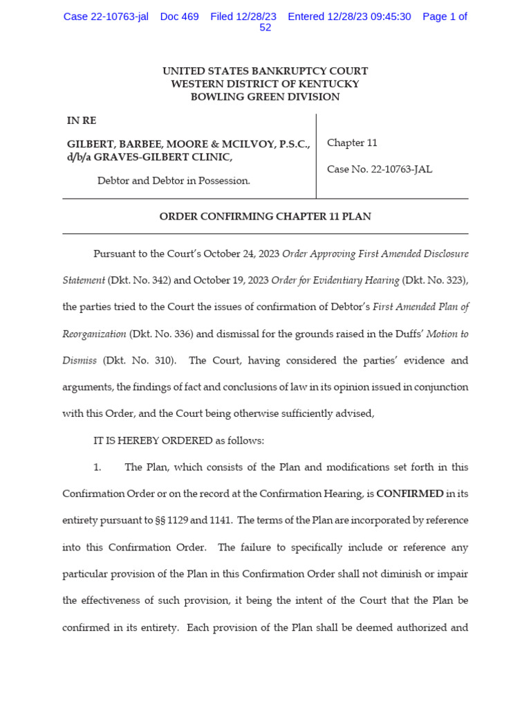 Graves Gilbert Ch. 11 Reorganization Plan | PDF