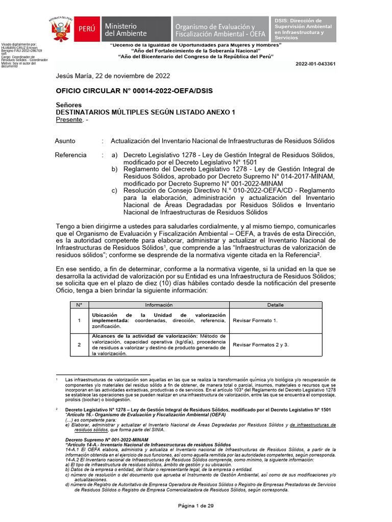 Oficio Circular 00014-2022-DSIS | PDF