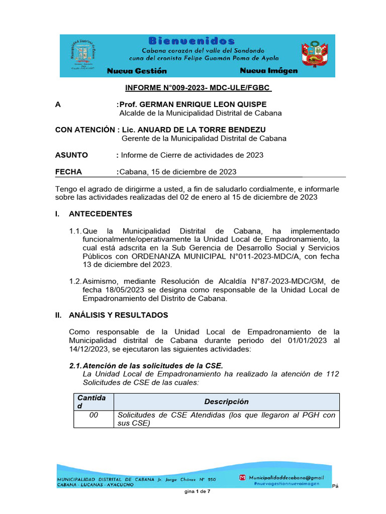 Modelo - Informe de Cierre de Actividades | PDF