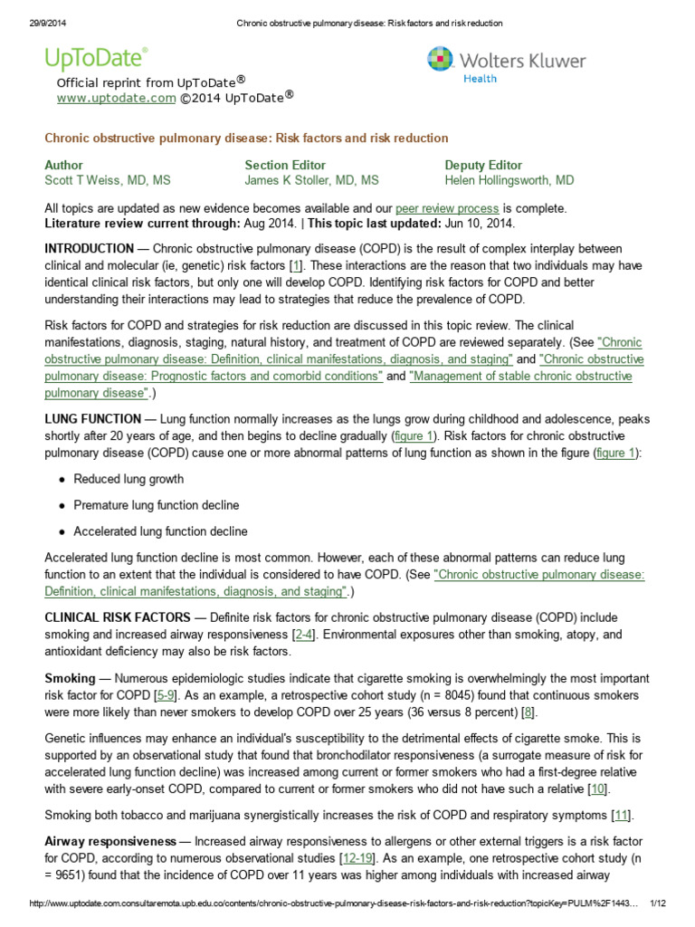 Chronic Obstructive Pulmonary Disease - Risk Factors and Risk Reduction ...