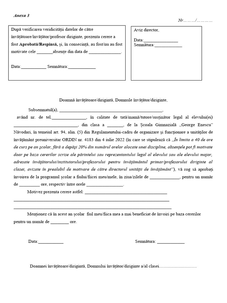 Cerere invoire elevi | PDF