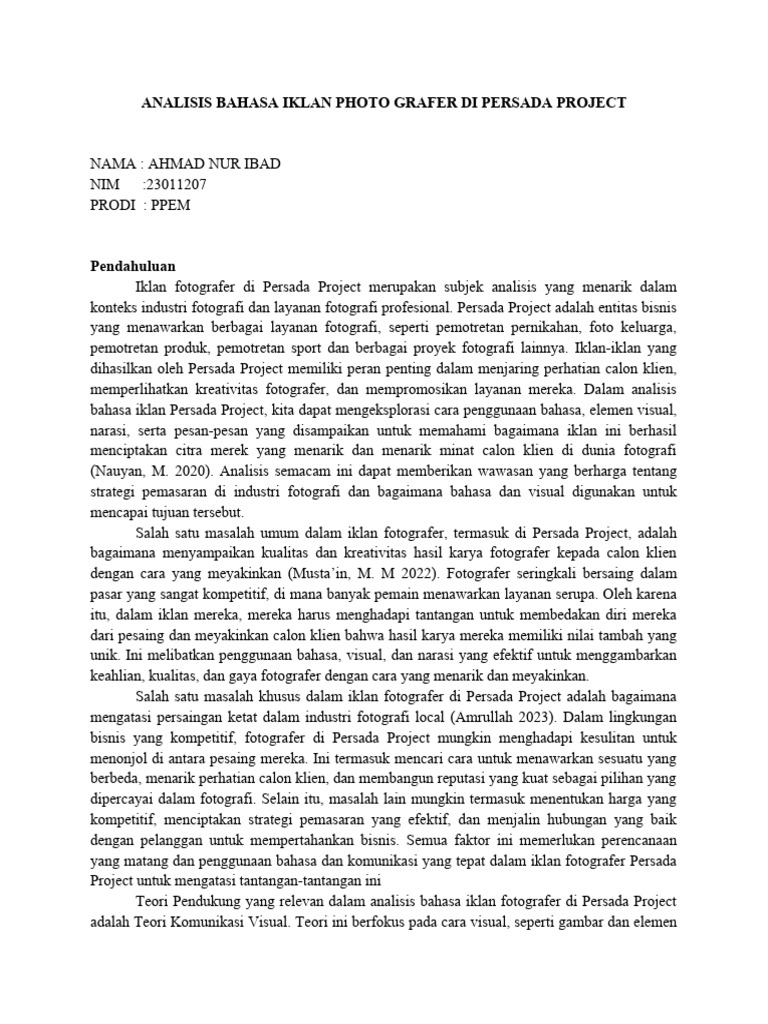 Analisis Bahasa Iklan Photo Grafer Di Persada Project Ibad | PDF