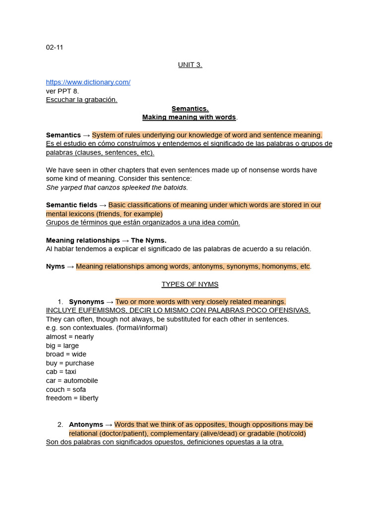 Semantics - Linguistica | PDF | Language Arts & Discipline