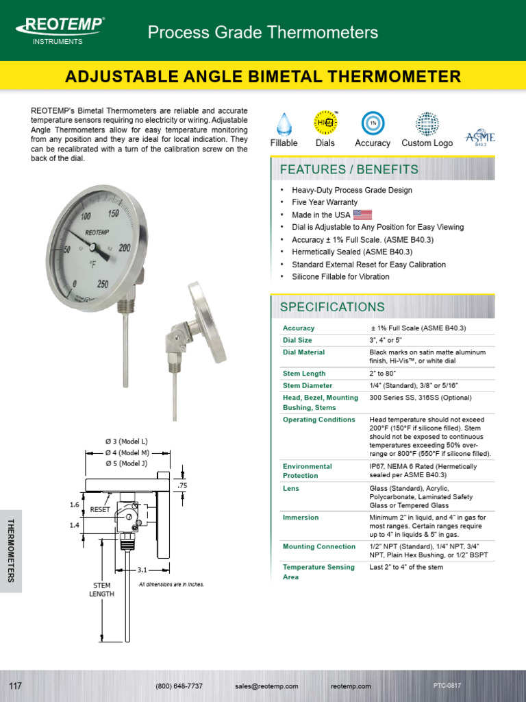Termometro Bimetalico Angulo Ajustable | PDF | Thermometer | Temperature