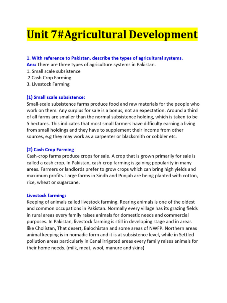 Unit 7-Agricultural Development | PDF