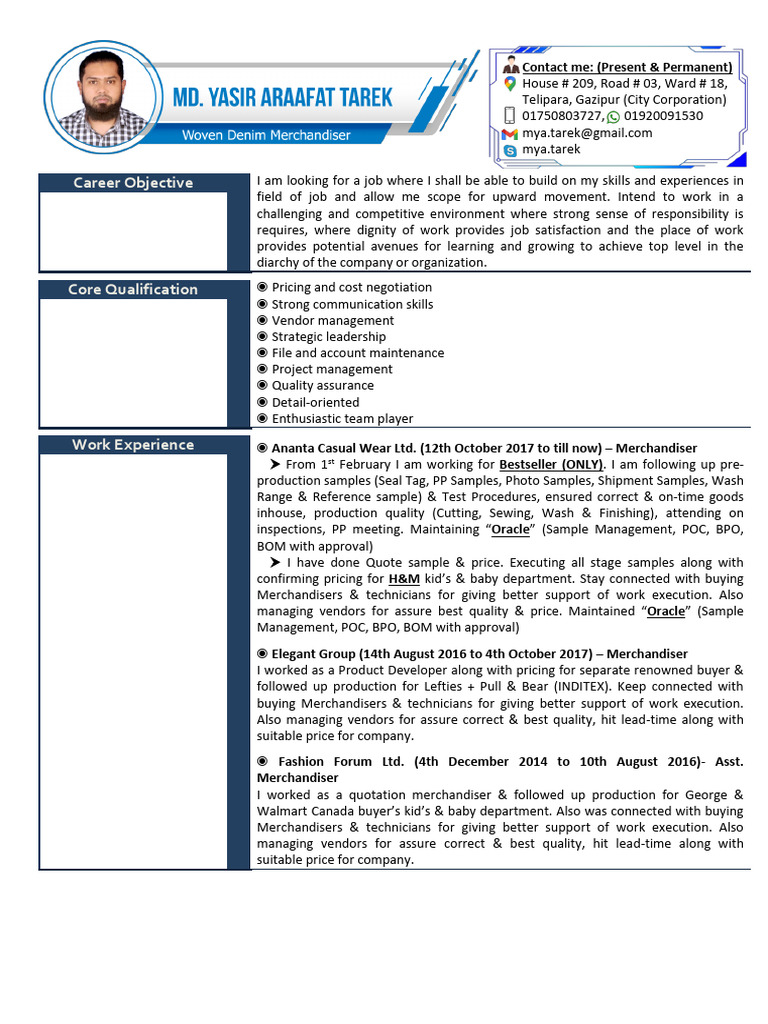 CV of Tarek 6+ Years Experience Woven Denim | PDF