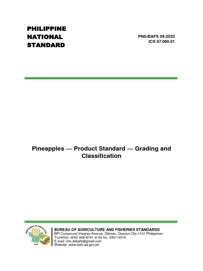 PNS BAFS+09 2023+ +Pineapples+—+Product+Standard+—+Grading+and+Classification | PDF