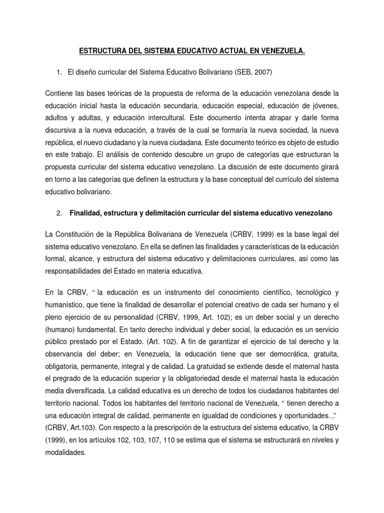 Estructura del Sistema Educativo Venezolano | PDF | Educación de la ...