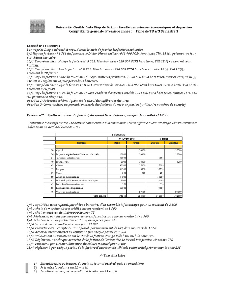 Td Compta Fiche 3(Mbaye Compta) | PDF