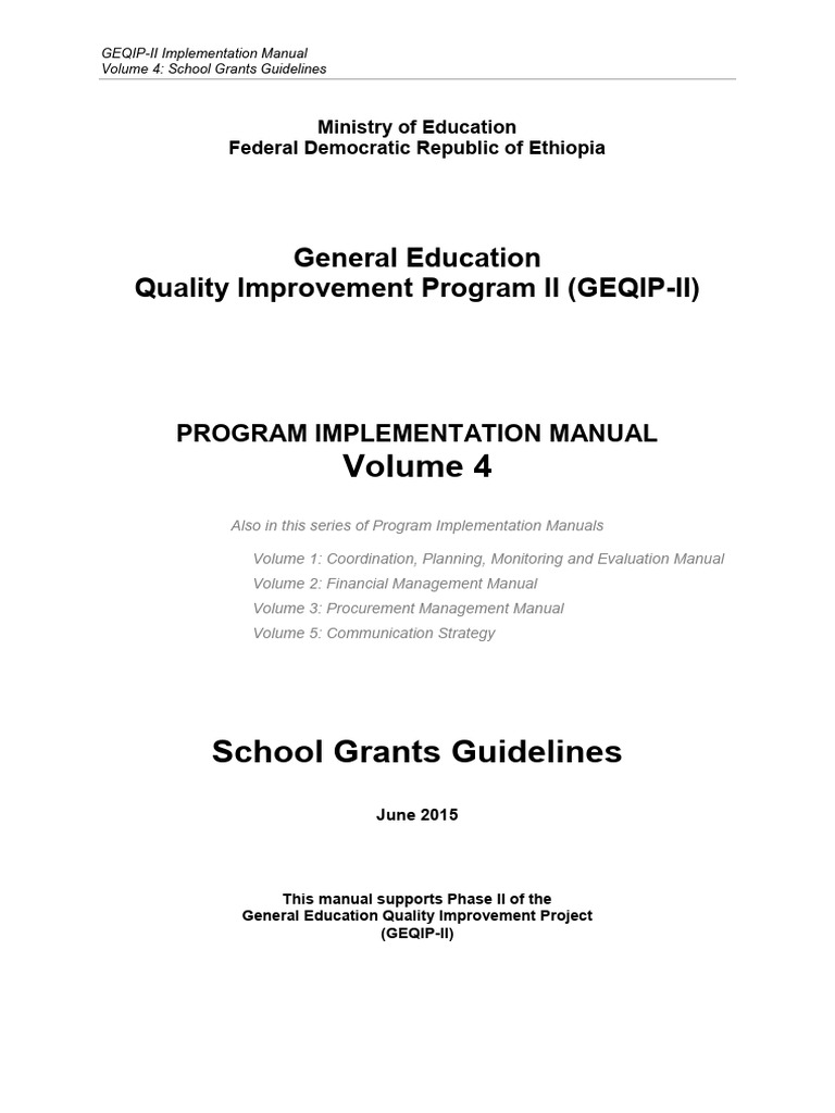 GEQIP-II PROGRAM IMPLEMENTATION MANUAL - School Grants Guidelines | PDF ...