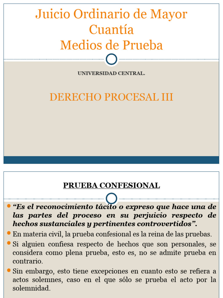 Juicio Ordinario de Mayor Cuantía, Teoría de La Prueba, Confesional (9º, Procesal III) | PDF ...