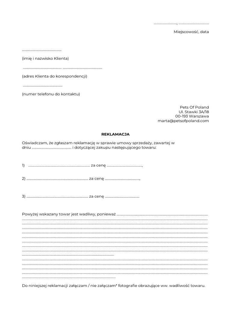 Reklamacja | PDF