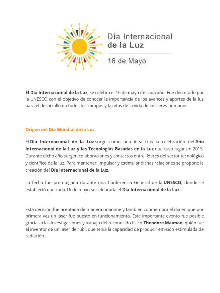 El Día Internacional de La Luz | PDF