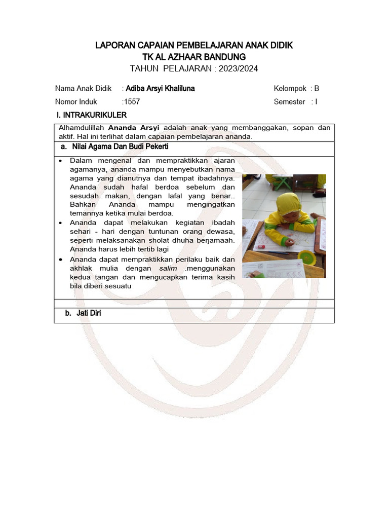 Template Rapot Kel. B Sip | PDF