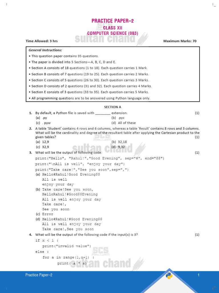 Computer Sciences XII PRACTICE 2 | PDF
