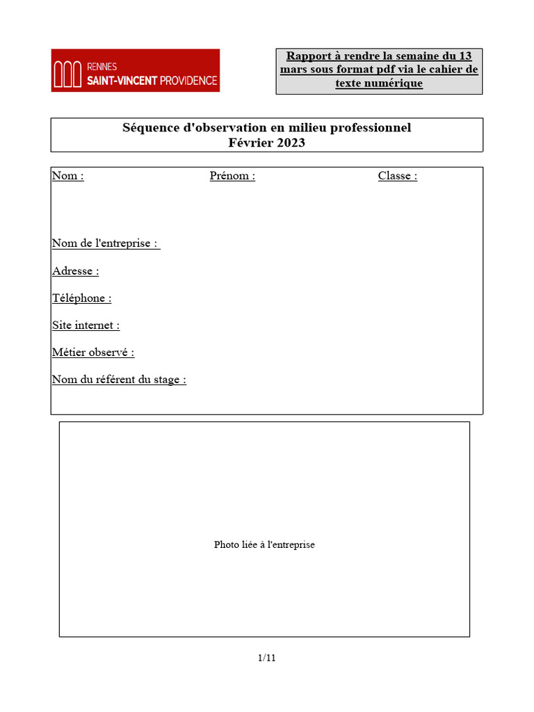 Consigne Rapport de Stage 2023 | PDF
