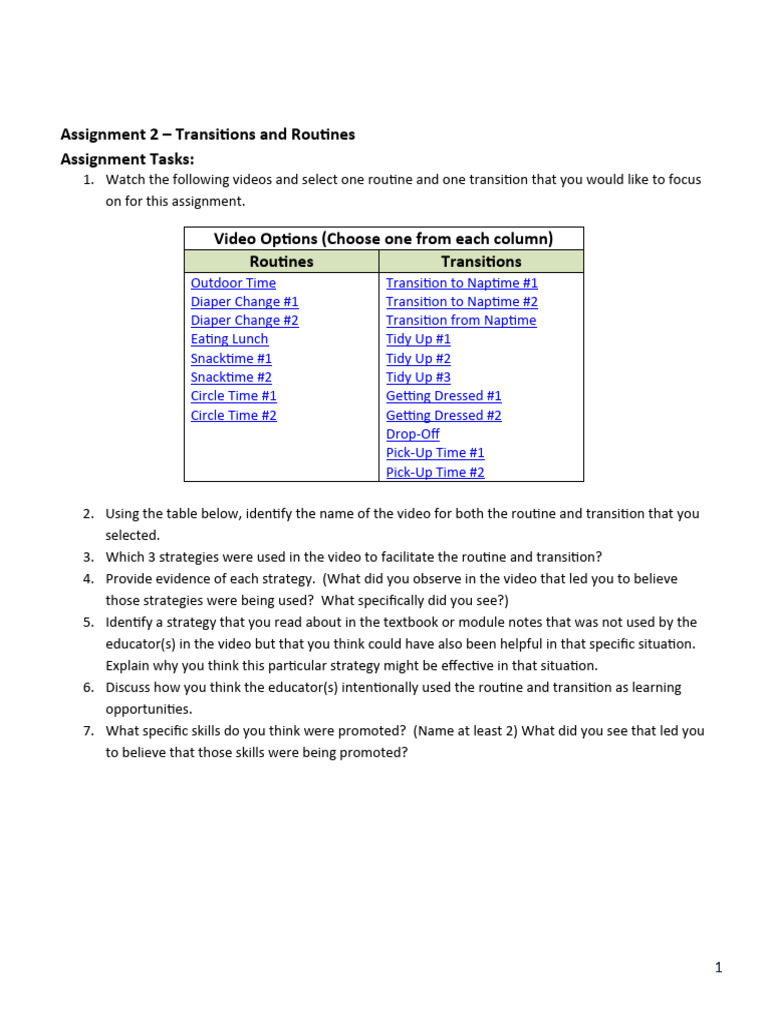 Routine and Transition Strategies | PDF | Psychological Concepts ...