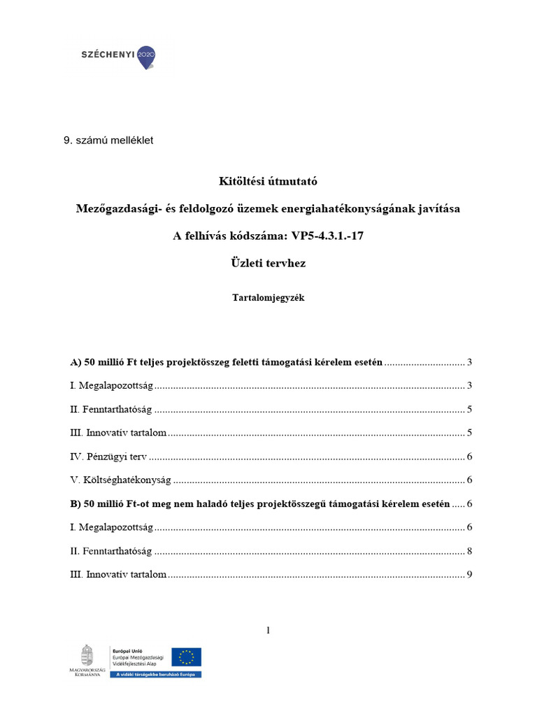 Számú Melléklet - Üzleti Terv Kitöltési Útmutató | PDF