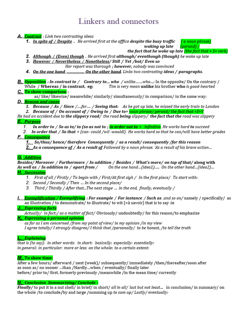 Linkers and Connectors Guide | PDF | Syntax | Grammar