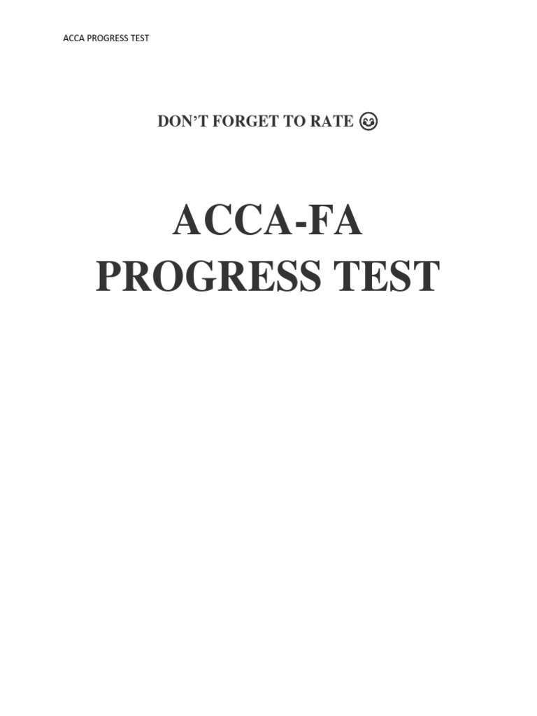 ACCA FA Progress Test PDF | PDF | Depreciation | Debits And Credits