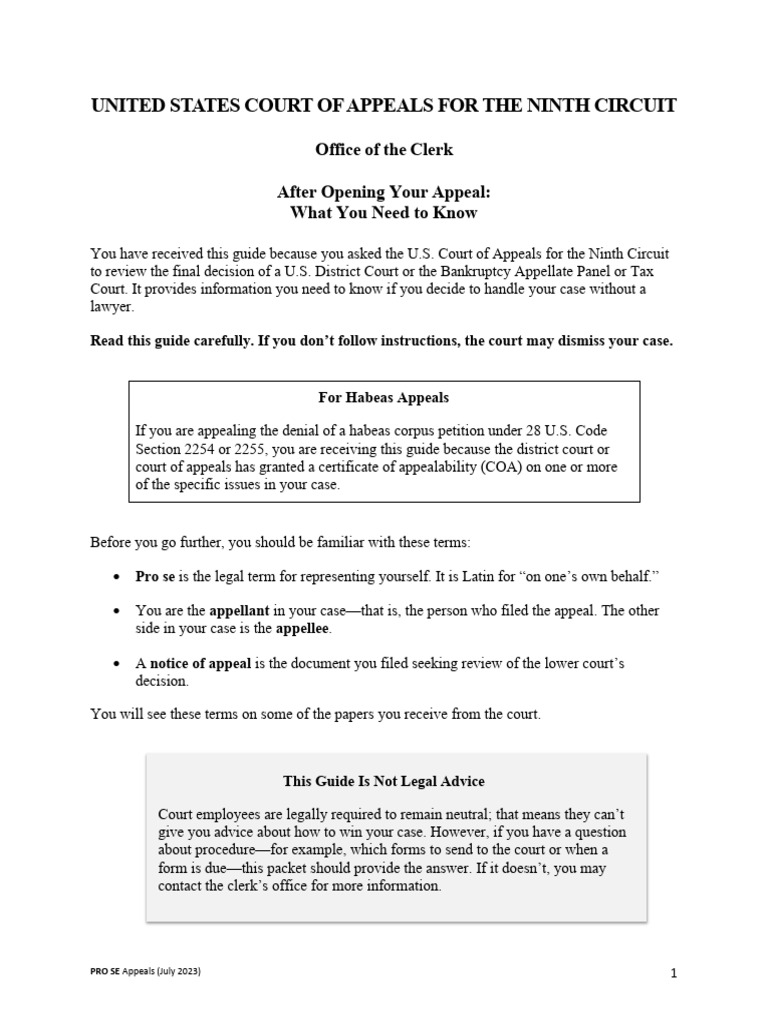 Pro Se Appeal Guide for Ninth Circuit | PDF