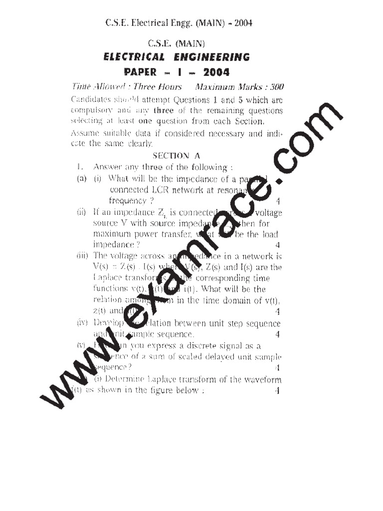 IAS Mains Electrical Engineering 2004 | PDF