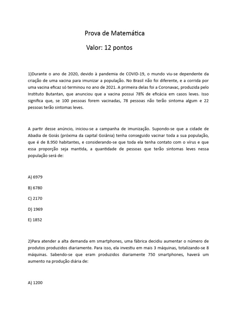 Documento Prova Matemática | PDF