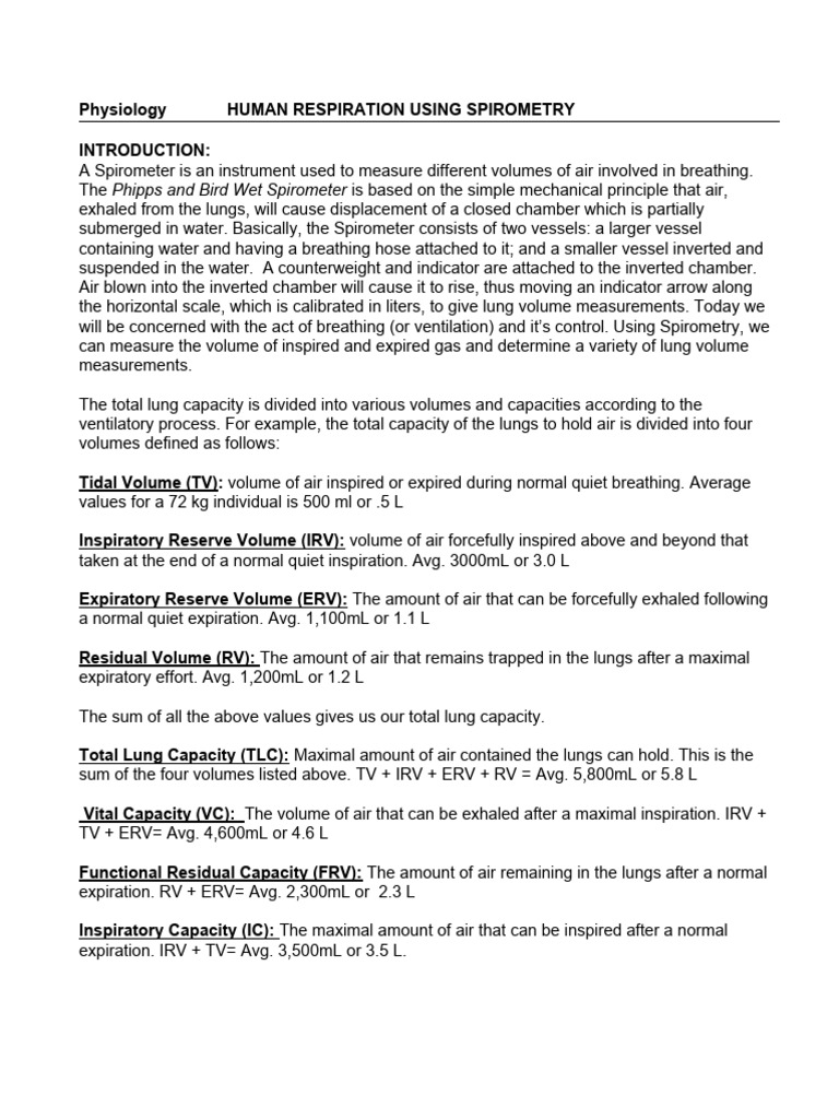 Spirometry for Physiology Students | PDF