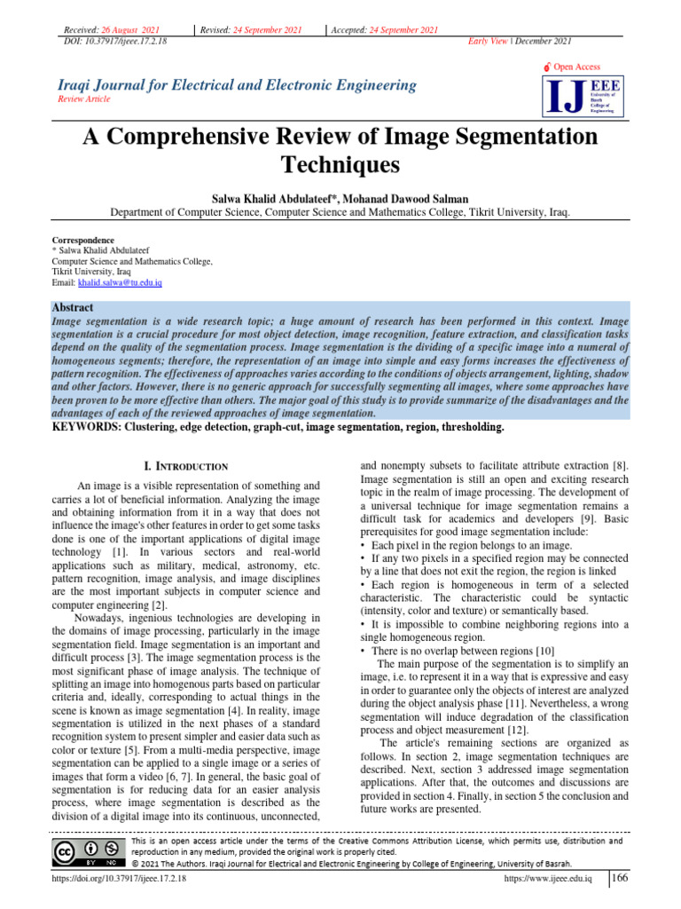 A Comprehensive Review Of Image Segmentation Techn Pdf Image