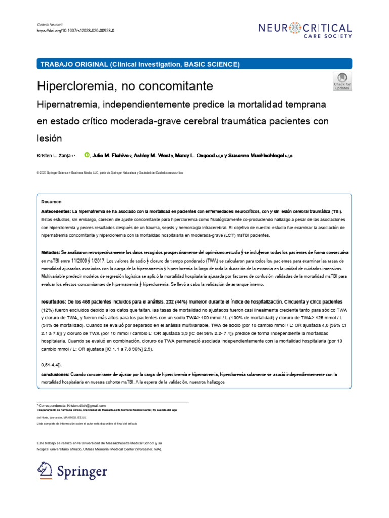 Ditch2020 Article HyperchloremiaNotConcomitantHy - En.es | PDF