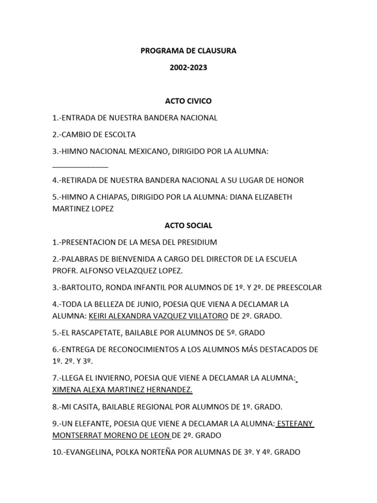Ceremonia de Clausura Escolar | PDF | Ciencias sociales | Estudios de idiomas extranjeros